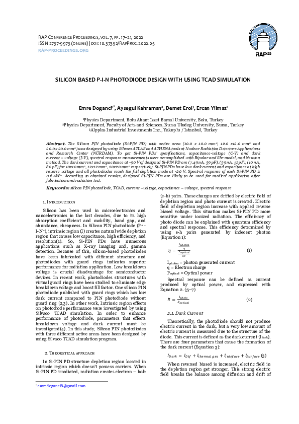 (PDF) Silicon Based P-I-N Photodiode Design with Using Tcad Simulation