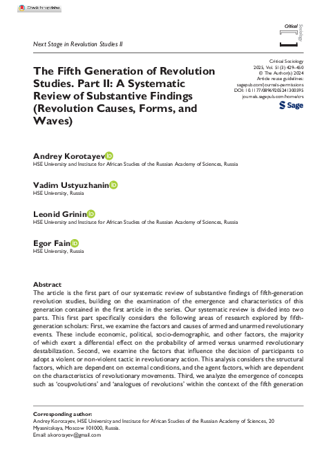 (PDF) The Fifth Generation of Revolution Studies. Part II: A Systematic Review of Substantive ...