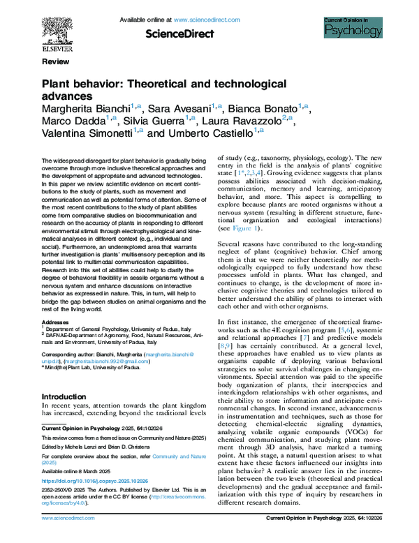 (PDF) Plant Behavior: Theoretical and Technological Advances