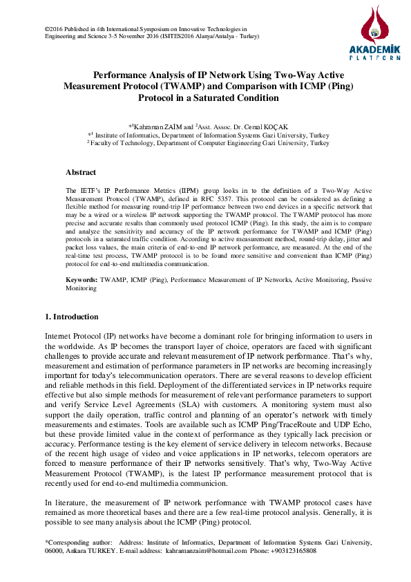 (PDF) Performance Analysis of IP Network Using Two-Way Active ...