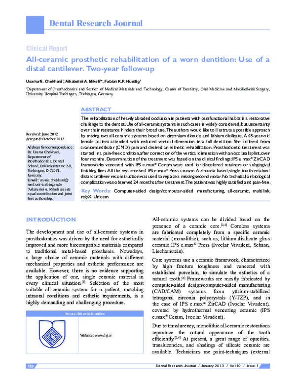 (PDF) All-ceramic prosthetic rehabilitation of a worn dentition: Use of ...