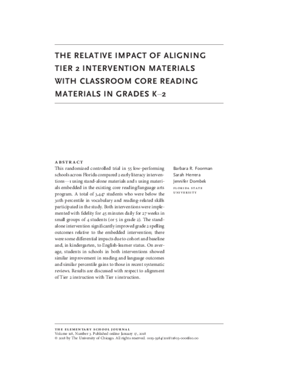 (PDF) The Relative Impact of Aligning Tier 2 Intervention Materials ...
