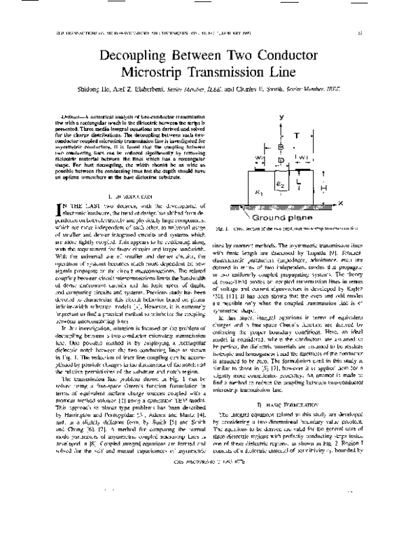 (PDF) Decoupling between two conductor microstrip transmission line
