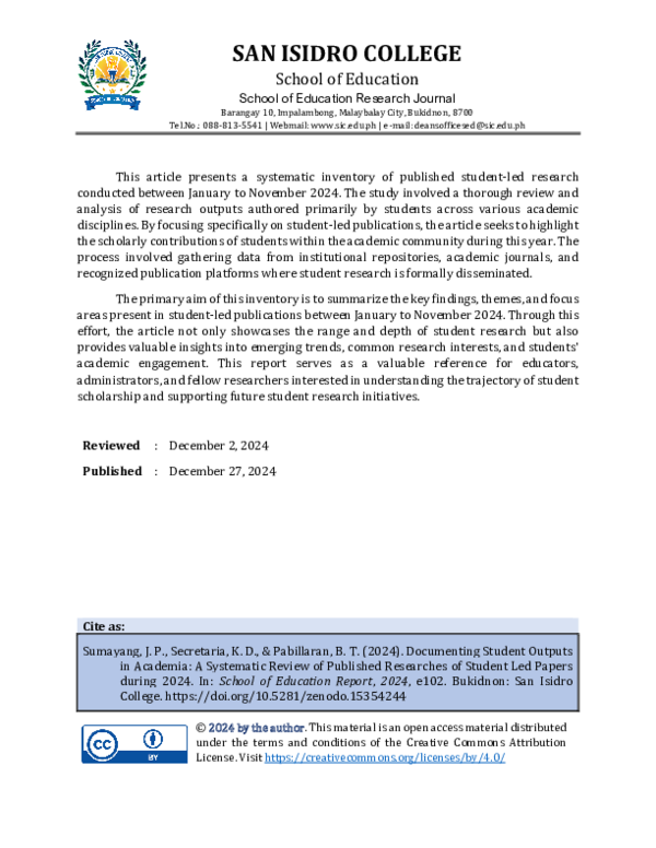 (PDF) Documenting Student Outputs in Academia: A Systematic Review of ...