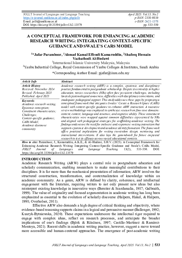 (PDF) A Conceptual Framework for Enhancing Academic Research Writing ...