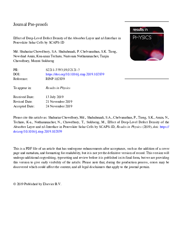 (PDF) Effect of deep-level defect density of the absorber layer and n/i ...