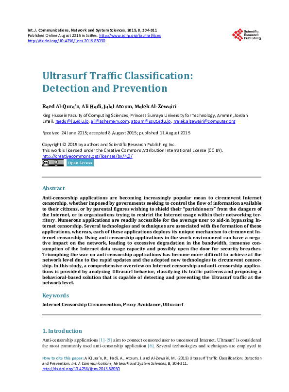 (PDF) Ultrasurf Traffic Classification: Detection and Prevention