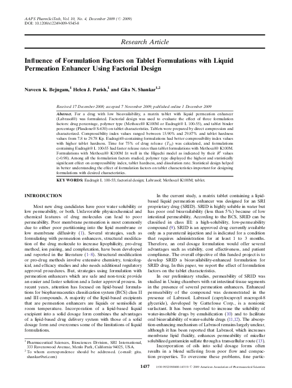 (PDF) Influence of Formulation Factors on Tablet Formulations with ...