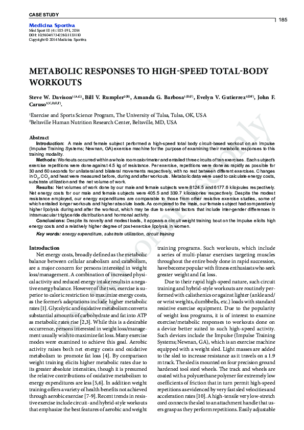 (PDF) Metabolic Responses to High-Speed Total-Body Workouts