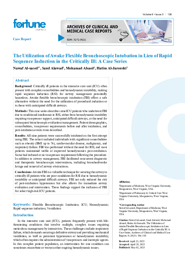 (PDF) The Utilization of Awake Flexible Bronchoscopic Intubation in ...
