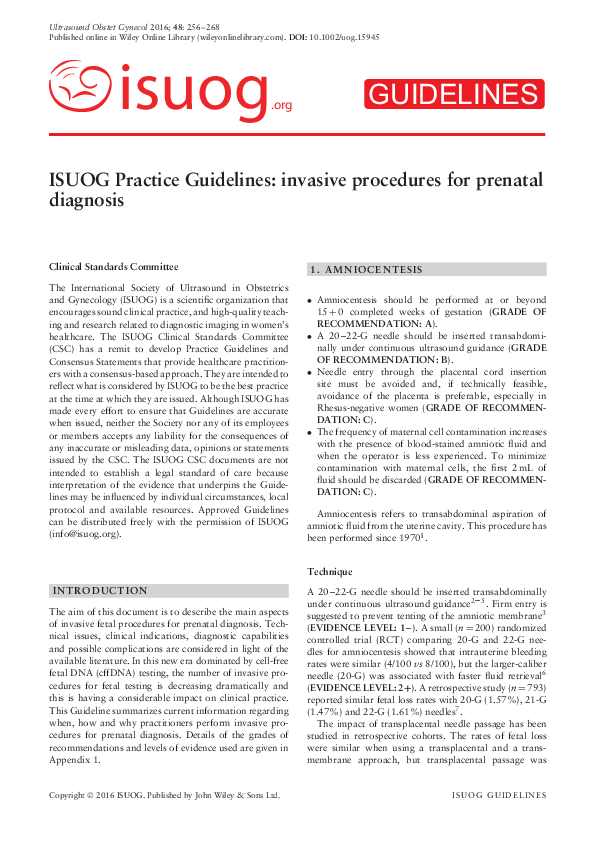 (PDF) ISUOG Practice Guidelines: invasive procedures for prenatal diagnosis