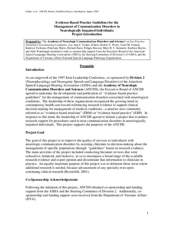 (PDF) Evidence-Based Practice Guidelines for the Management of Communication Disorders in ...