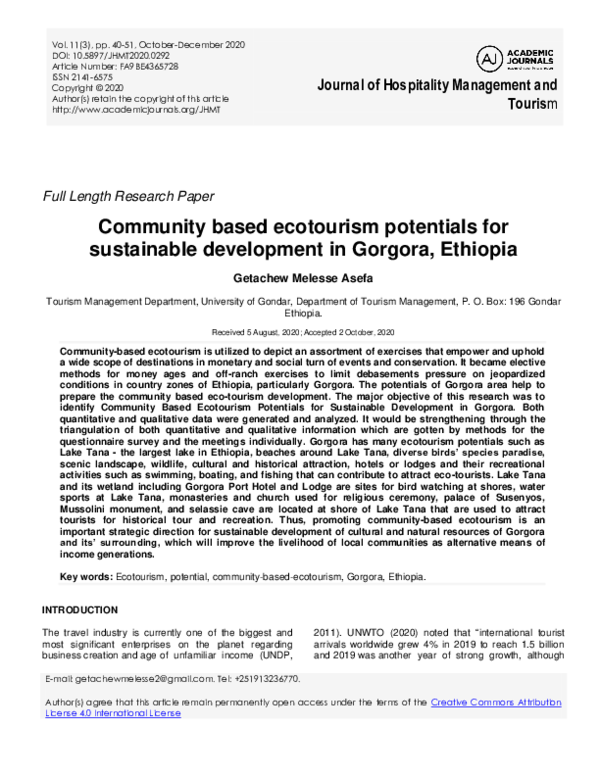 (PDF) Community based ecotourism potentials for sustainable development ...