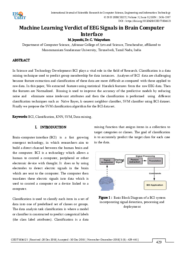 (PDF) Machine Learning Verdict of EEG Signals in Brain Computer Interface