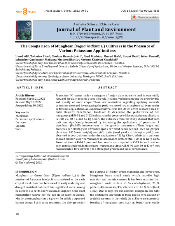 (PDF) The Comparison of Mungbean (Vigna radiata L.) Cultivars in the ...