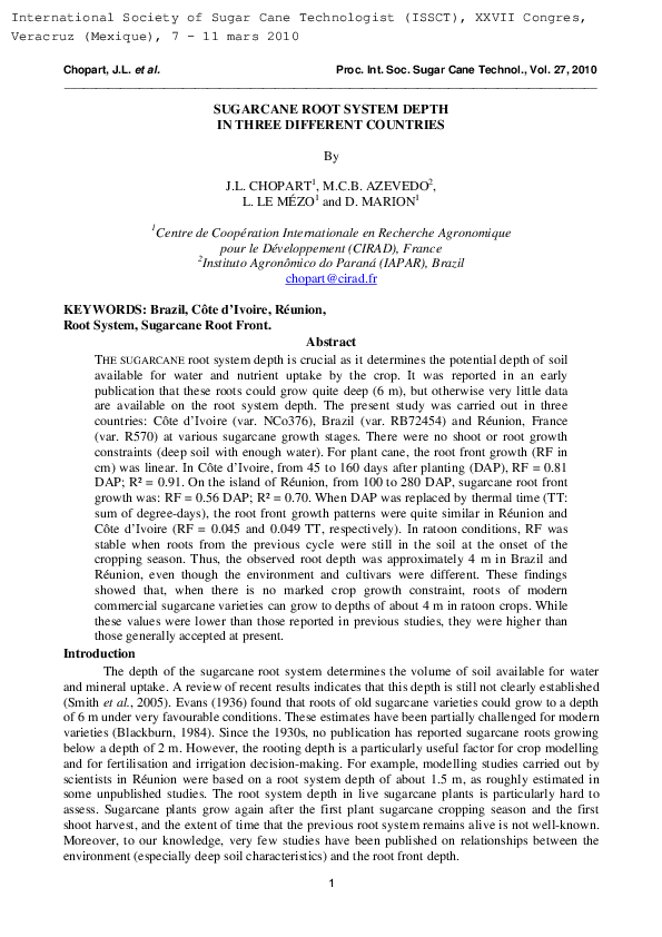 (PDF) Sugarcane Root System Depth in Three Different Countries