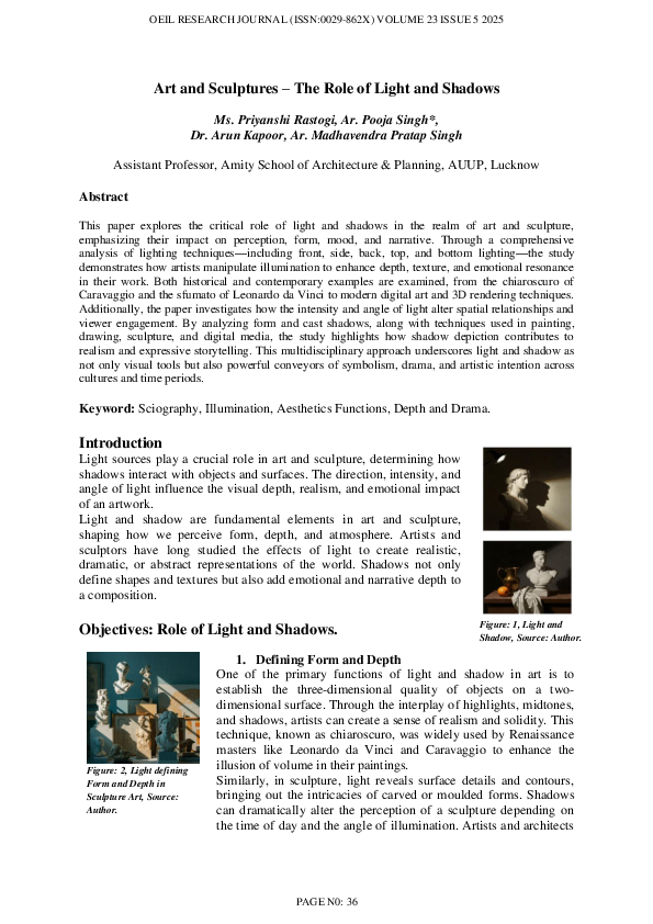 (PDF) Art and Sculptures -The Role of Light and Shadows