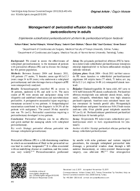 (PDF) Management of pericardial effusion by subxiphoidal ...