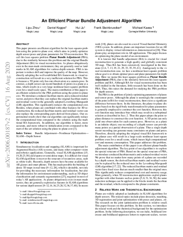 (PDF) An Efficient Planar Bundle Adjustment Algorithm