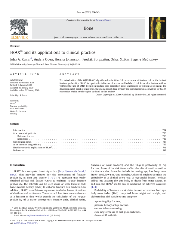 (PDF) FRAX® and its applications to clinical practice