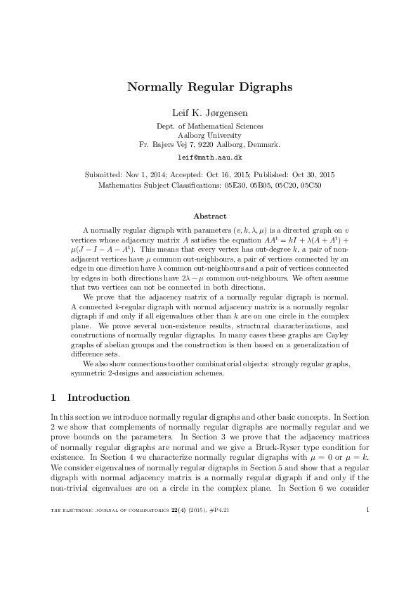 (PDF) Normally Regular Digraphs
