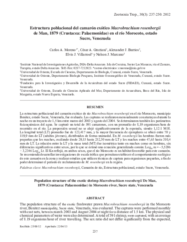 (PDF) Estructura poblacional del camarón exótico Macrobrachium ...