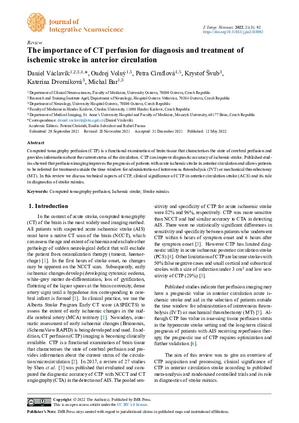 (PDF) The importance of CT perfusion for diagnosis and treatment of ...