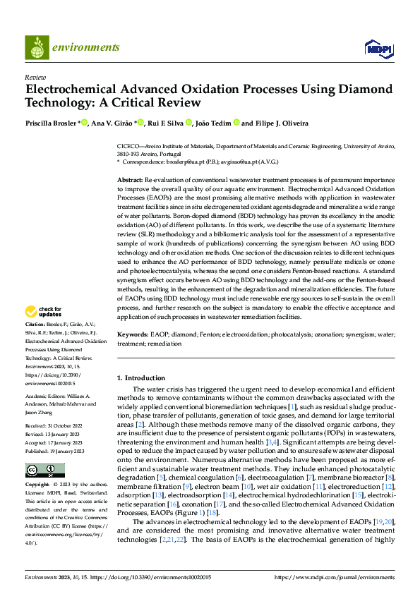 (PDF) Electrochemical Advanced Oxidation Processes Using Diamond ...