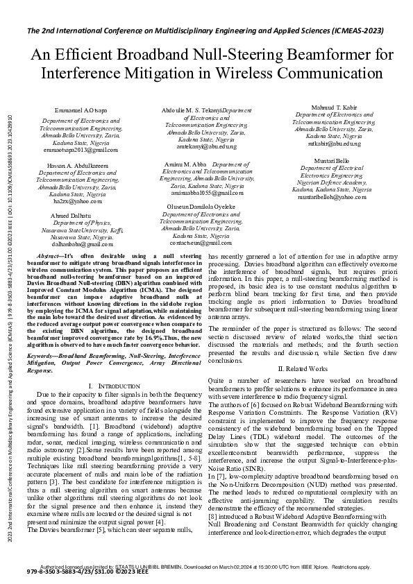 (PDF) An Efficient Broadband Null-Steering Beamformer for Interference ...