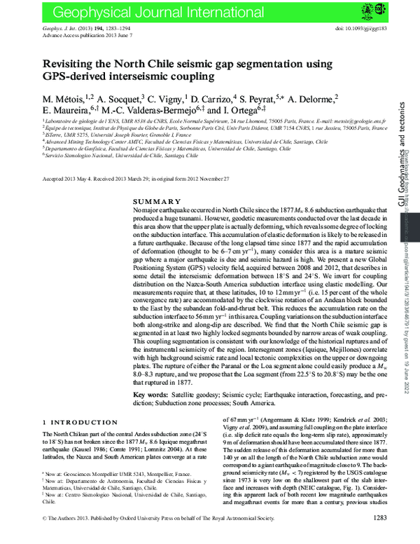(PDF) Revisiting the North Chile seismic gap segmentation using GPS ...