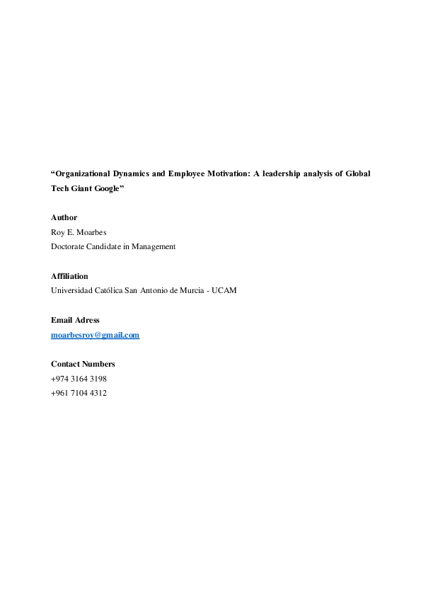(PDF) "Organizational Dynamics and Employee Motivation: A leadership ...