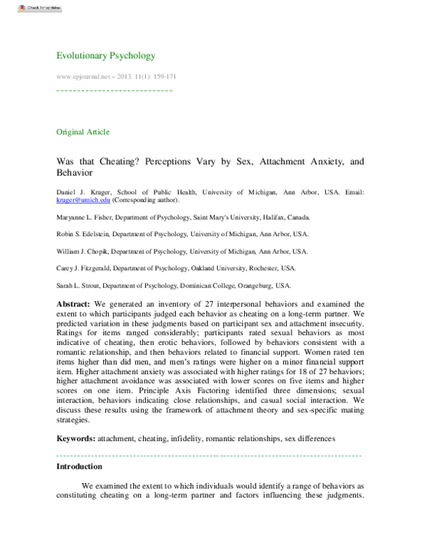 (PDF) Was That Cheating? Perceptions Vary by Sex, Attachment Anxiety ...