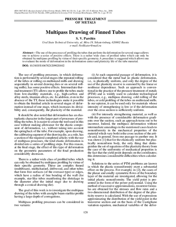 (PDF) Multipass Drawing of Finned Tubes