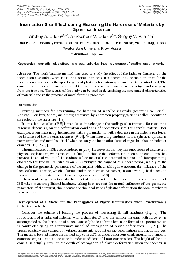 (PDF) Indentation Size Effect during Measuring the Hardness of Materials by Spherical Indenter