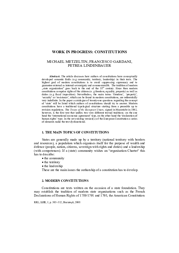 (PDF) Work in Progress: Constitutions