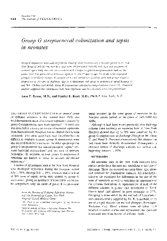 (PDF) Group G streptococcal colonization and sepsisin neonates