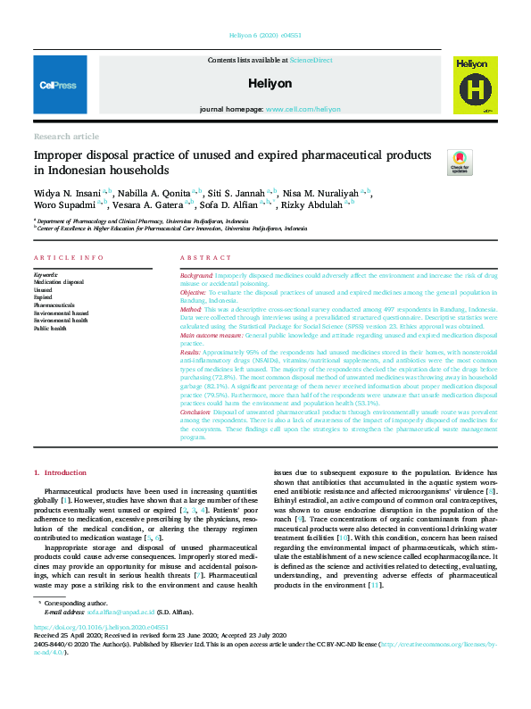 (PDF) Improper disposal practice of unused and expired pharmaceutical ...