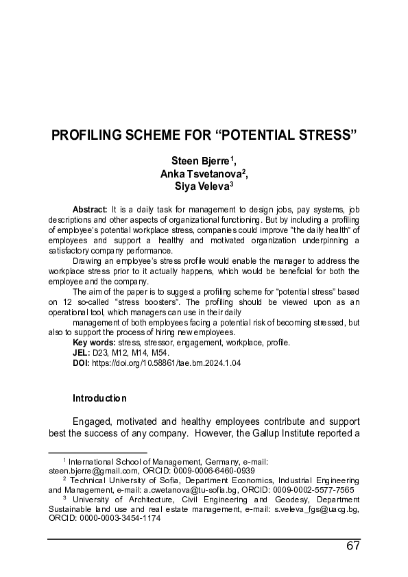 (PDF) PROFILING SCHEME FOR "POTENTIAL STRESS"