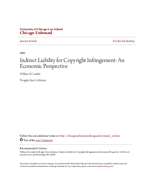 (PDF) Indirect Liability for Copyright Infringement: An Economic ...