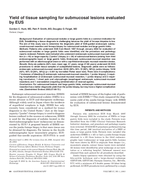 (PDF) Yield of Tissue Sampling for Submucosal Lesions Evaluated by EUS ...