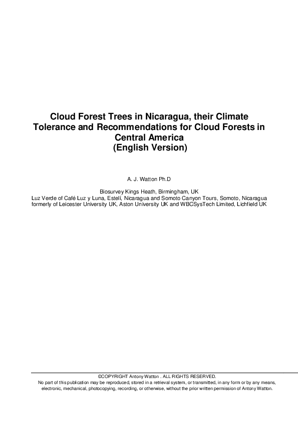 (PDF) Cloud Forest Trees in Nicaragua, their Climate Tolerance and ...