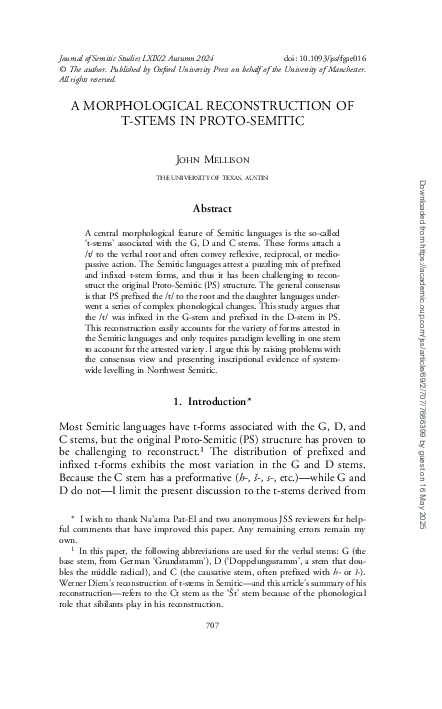 (PDF) A Morphological Reconstruction of T-stems in Proto-Semitic