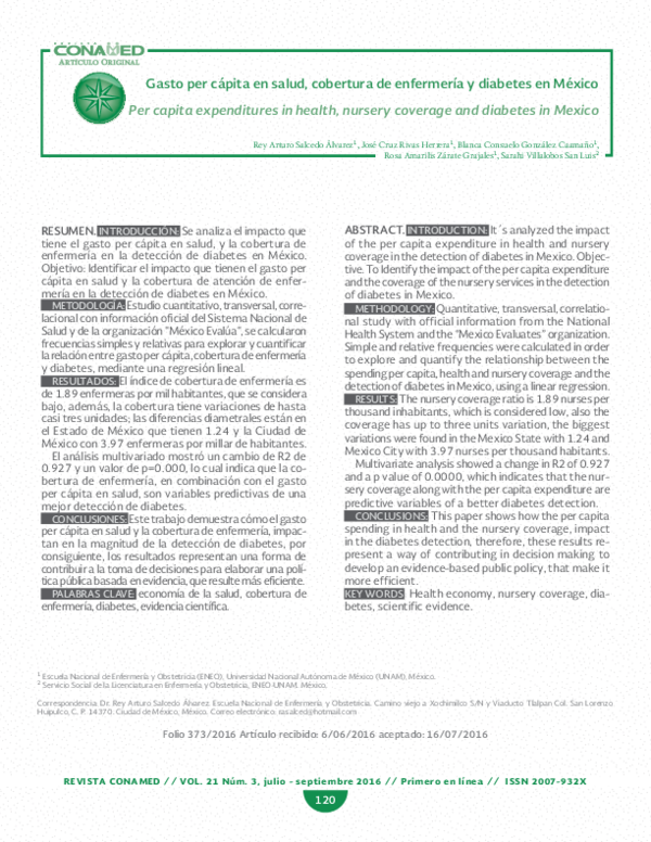 (PDF) Gasto per cápita en salud, cobertura de enfermería y diabetes en ...