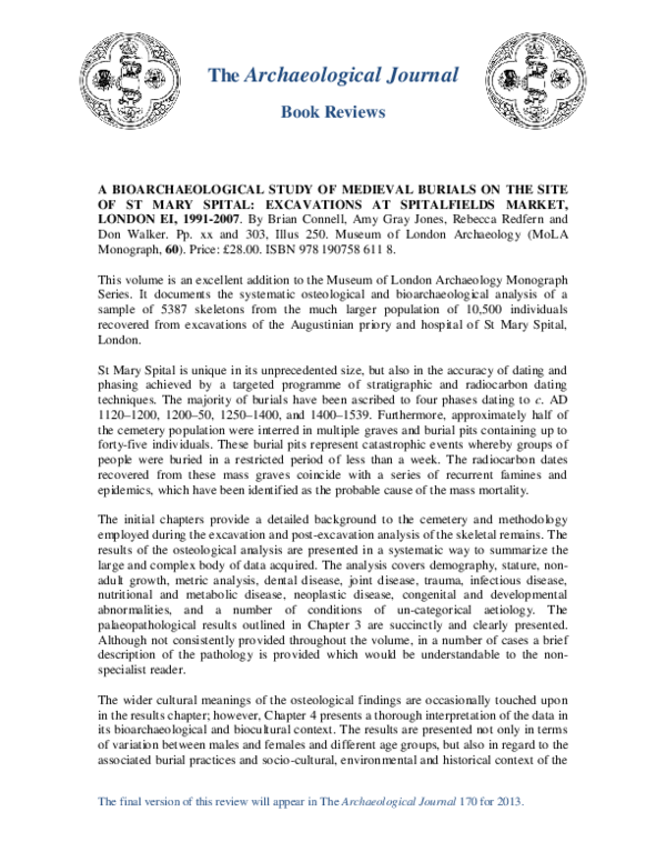 (PDF) A Bioarchaeological Study of Medieval Burials on the site of St ...