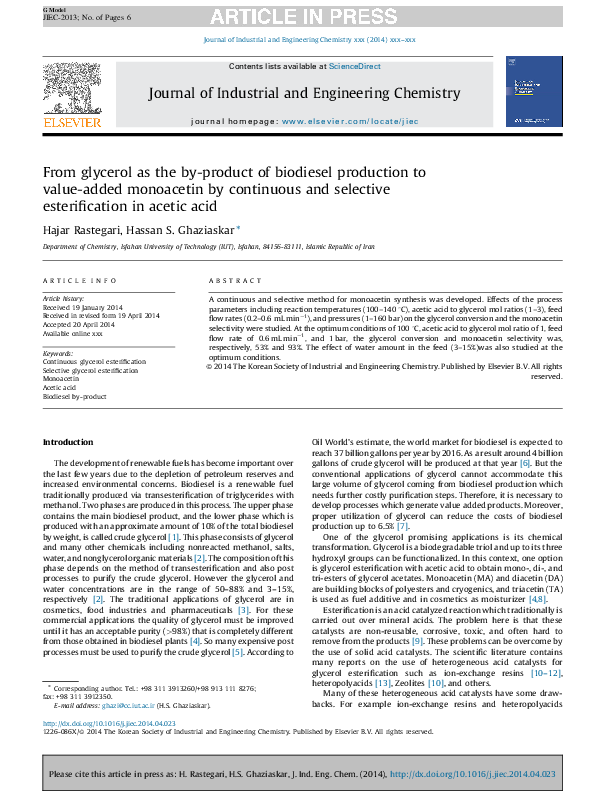 (PDF) From glycerol as the by-product of biodiesel production to value ...