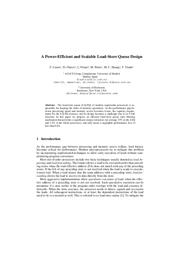(PDF) A Power-Efficient and Scalable Load-Store Queue Design