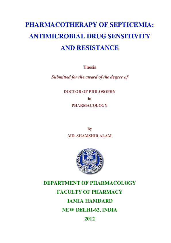 (PDF) Pharmacotherapy of Septicemia: Antimicrobial Drug Sensitivity and ...