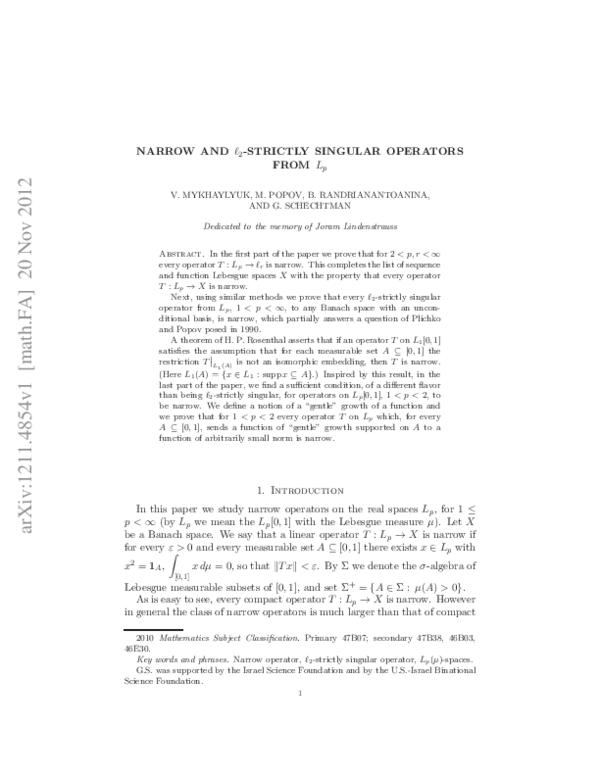 (PDF) Narrow and $\ell_2$-strictly singular operators from $L_p$