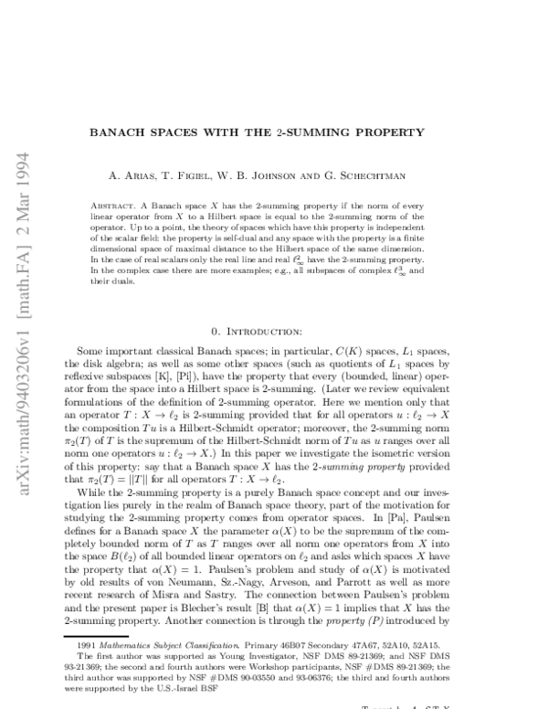 (PDF) Banach spaces with the $2$-summing property