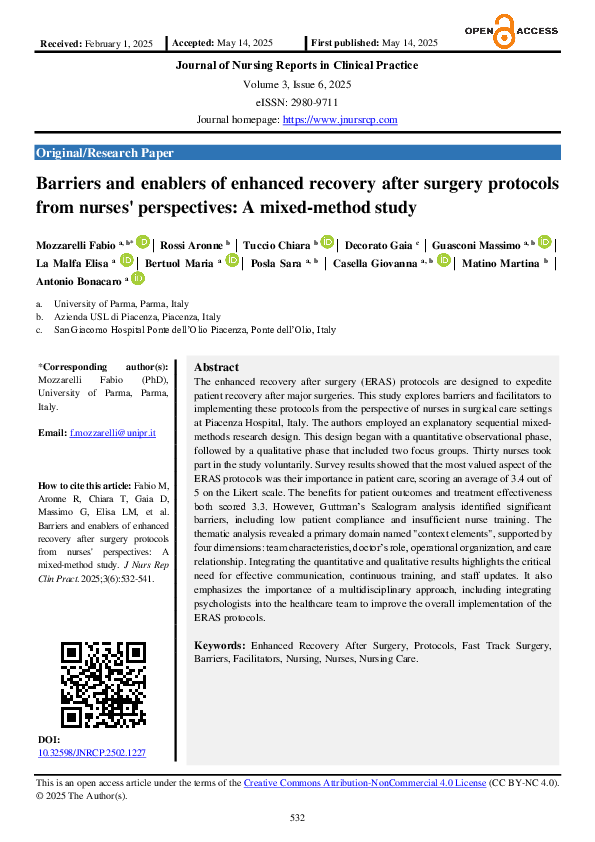 (PDF) Barriers and enablers of enhanced recovery after surgery ...